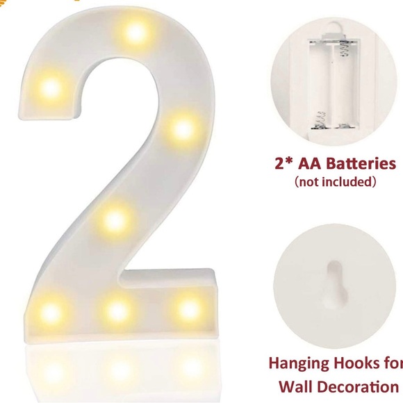 Accents | Nwt Led Light Up Plastic Marquee Number 2 | Poshmark